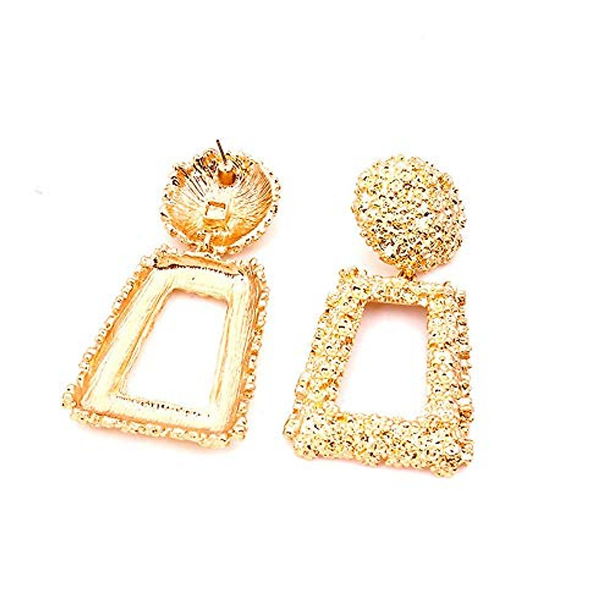 Hollow Geometric Large Square Dangle Earrings Metal Statement Drop Earrings Punk Bohemian Raised Textured Design Big Hoop Earrings for Women Fashion Jewelry