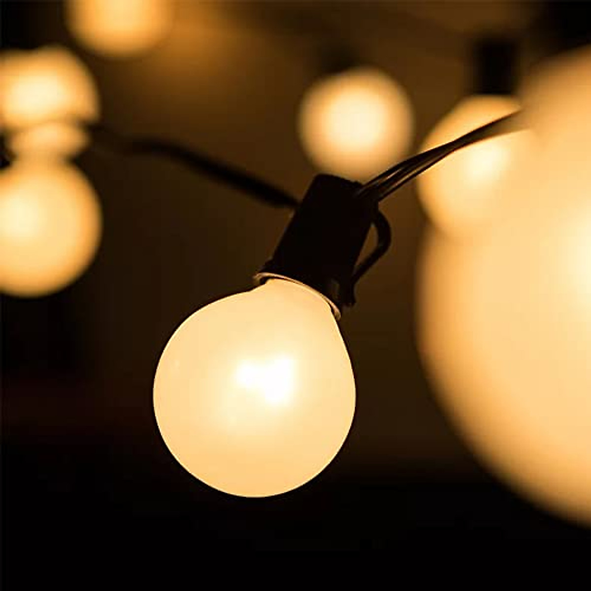 Pallerina 25Ft Frosted White String Lights with 27 G40 Globe Light Bulbs, Frosted Outdoor String Lights for Backyard Porch Balcony Party Wedding Umbrella, G40 5 Watt Bulbs E12 Base- Black Wire