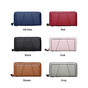 Earnda Womens wallet RFID Blocking Large Capacity Long Purse with Wristlet Card Holder Coin Pocket Pitch Black