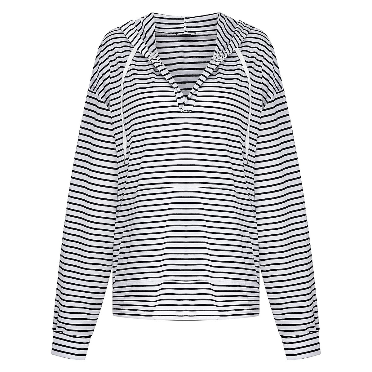 KHIIen Women's Casual Stripe Print Hoodies Tops Long Sleeve Drawstring Pullover Sweatshirts with Pocket