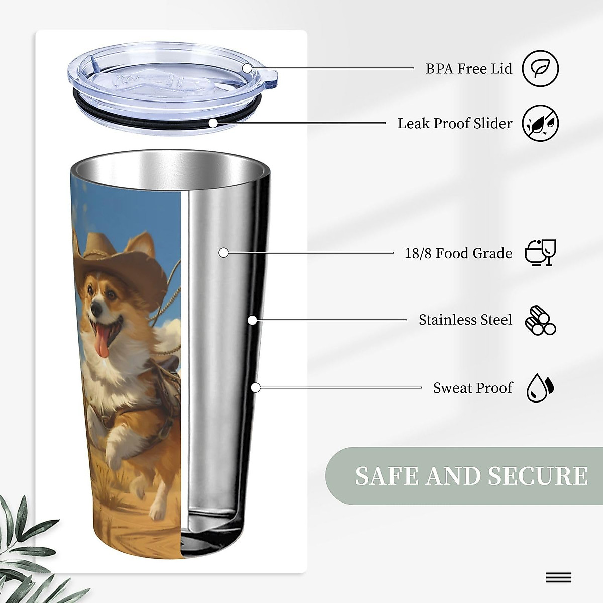 20 Oz Tumbler with Lid and Straw, Farm Corgi German Shepherd Insulated Tumbler Stainless Steel Cups, Personalized Coffee Tumbler Travel Mug Water Bottle