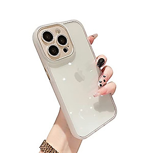 MZELQ for iPhone 14 Pro Max Case Cute with Metal Bling Camera Lens Cover Sparkly Diamond Crystal Back Clear & Matte Bumper Silicone Shockproof Protective Case for Girls and Women - Gold