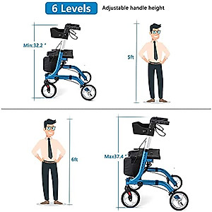 Winlove Rollator Walkers for Seniors-Folding Rollator Walker with Seat and Four 8-inch Wheels-Medical Rollator Walker with Comfort Handles and Thick Backrest-Lightweight Aluminium Frame,Blue