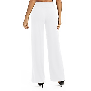 Urban CoCo Women's Solid Wide Leg Palazzo Lounge Pants Casual Straight Leg High Waist Stretch Pants (White, XL)