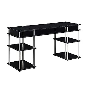 Convenience Concepts Designs2Go No Tools Deluxe Student Desk with Shelves, 60", Black