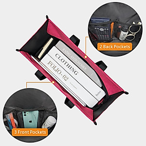 TOPDesign Utility Water Resistant Tote Bag with 13 Exterior & Interior Pockets, Top Zipper Closure & Thick Bottom Support, for Working Women, Teachers, Nurses, Accountants (M Pink)