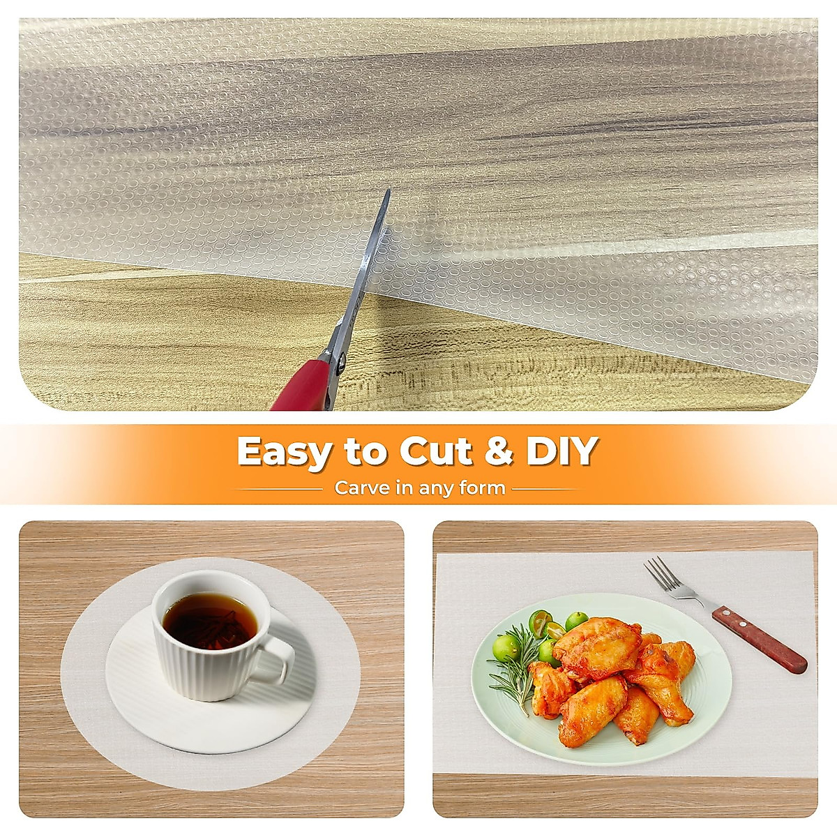 Kitchen Shelf Liner Non-Slip Cabinet Liner 12 in x 20 FT Washable Refrigerator Liners Oil-Proof Drawer Liners for Kitchen Dining Transparent