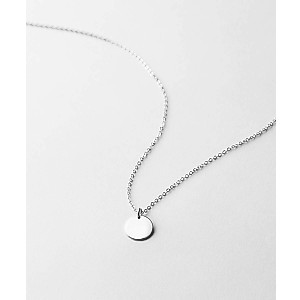 Round Coin Pendant Necklace for Women Girls 925 Sterling Silver 14K Gold Full Moon Minimalist Geometric Disk Circle Chain Delicate Choker Dainty Collar Jewelry Gifts Box (silver)