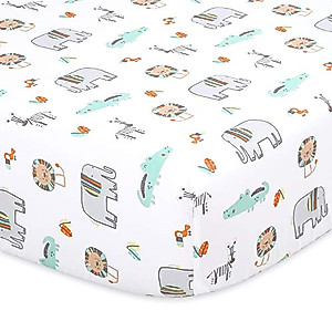 The Peanutshell Safari Fitted Crib Sheet Set for Baby Boys or Girl, 2 Pack Unisex Set
