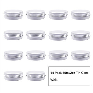 BENECREAT 14 Pack 2 OZ Tin Cans Screw Top Round Aluminum Cans Screw Lid Containers - Great for Store Spices, Candies, Tea or Gift Giving (White)