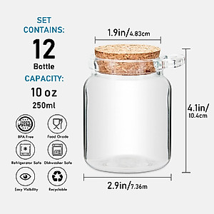 YEBODA 10oz Small Glass Storage Jars with Cork Lids and Spoons Yogurt Containers for Pantry,Bathroom,Spices,Honey,Mousse,Candy,Candle Making,Diy and Art,Dishwaresafe 12 Pack