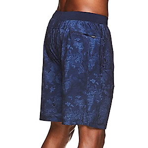 Gaiam Men's Yoga Shorts - Athletic Gym Running and Workout Shorts with Pockets - Warrior Navy Camo, Small
