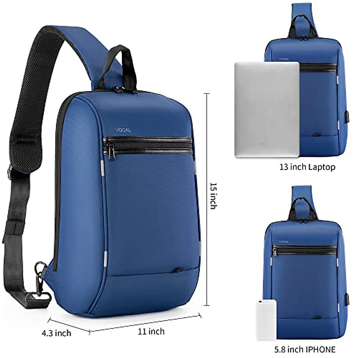 VGOAL Sling Backpack Men'S Chest Bag Shoulder Crossbody Sling Backpack for Men with USB Charging Port