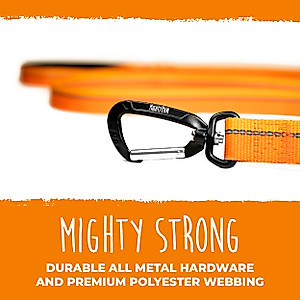 Mighty Paw Two Handle Dog Leash - Extra Control When You Need - Strong Climbers Carabiner - Super Soft Neoprene Padded Handles for Ultimate Comfort - Easy & Convenient - Reflective Stitching - Orange