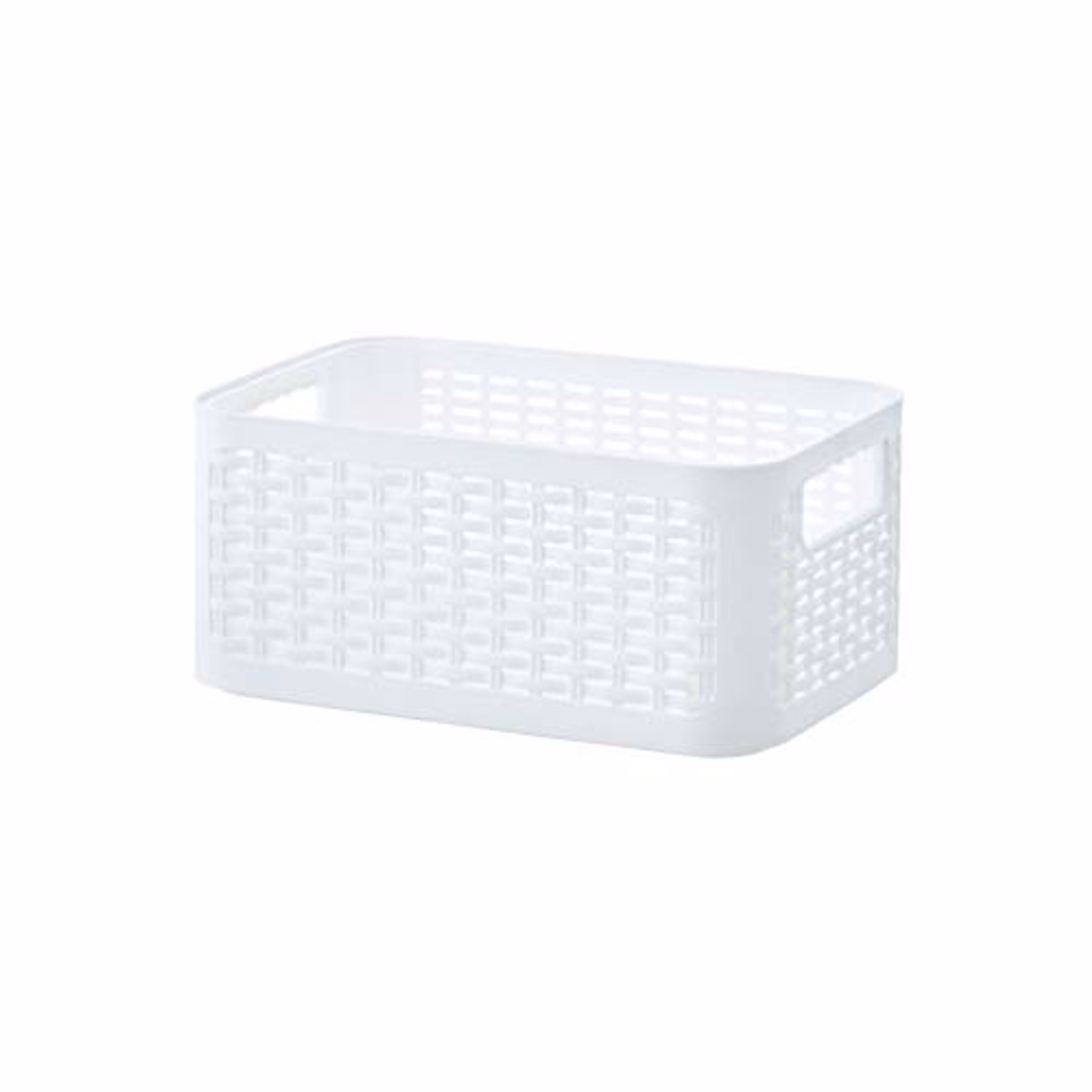 Superio Woven Plastic Storage Basket Box with Handles- Wicker Home Organizer Shelf Bins for Closet- Use for Socks, Jeans, Undershirts, Belts, Accessories (9 Quart, White)