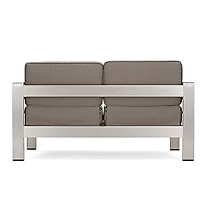 Christopher Knight Home Nicole Outdoor 7-Seater Patio Sofa Set with Coffee Table, Silver + Khaki