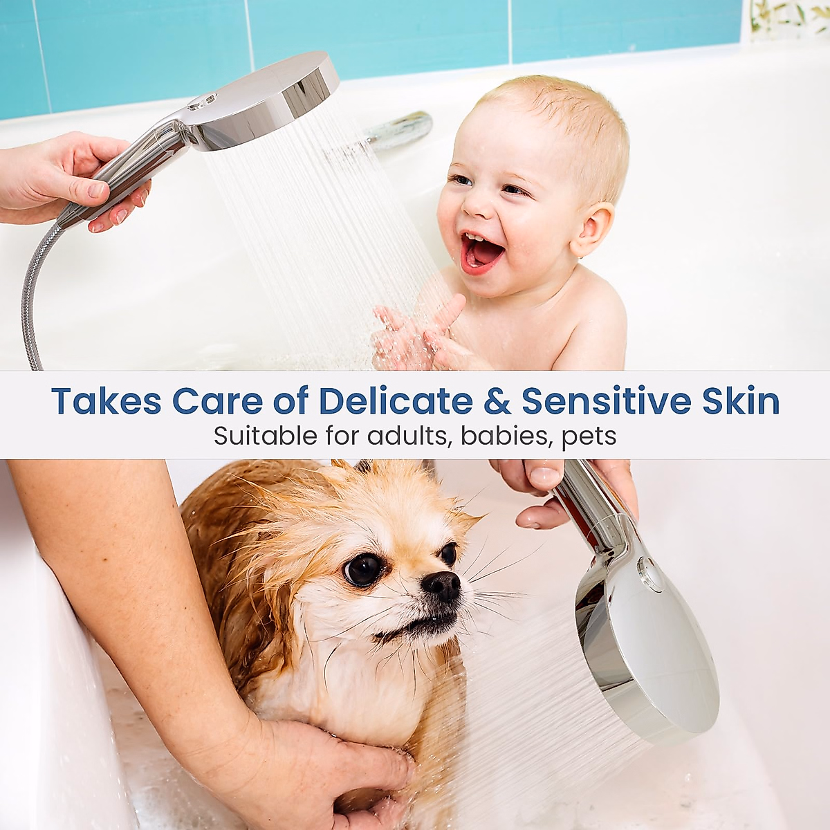 WATERLACE Filtered Shower Head with Handheld, 3 Modes High Pressure Showerhead with 4.7'' SS Panel and Anti-clog Liquid Silicone Nozzles, Shower Filter for Hard Water, Remove Chlorine and Contaminant