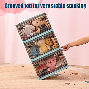 WMM Storage Bins with Lids 12Gal, Stackable Medium Storage Box, Dual Door Closet Storage Box, Foldable Storage Box for Homes and Dormitories(1Pack Blue)