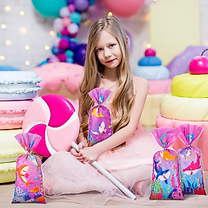 Hotop 100 Pcs Cute Baby Pink Shark Cellophane Bags Pink Shark Gift Treat Bags Plastic Goodie Candy Bags with 150 Ties Shark about 27.5 X 12.5 cm