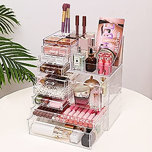 Cq acrylic Clear Makeup Organizer And Storage Stackable Skin Care Cosmetic Display Case With 9 Drawers Make up Stands For Jewelry Hair Accessories Beauty Skincare Product Organizing