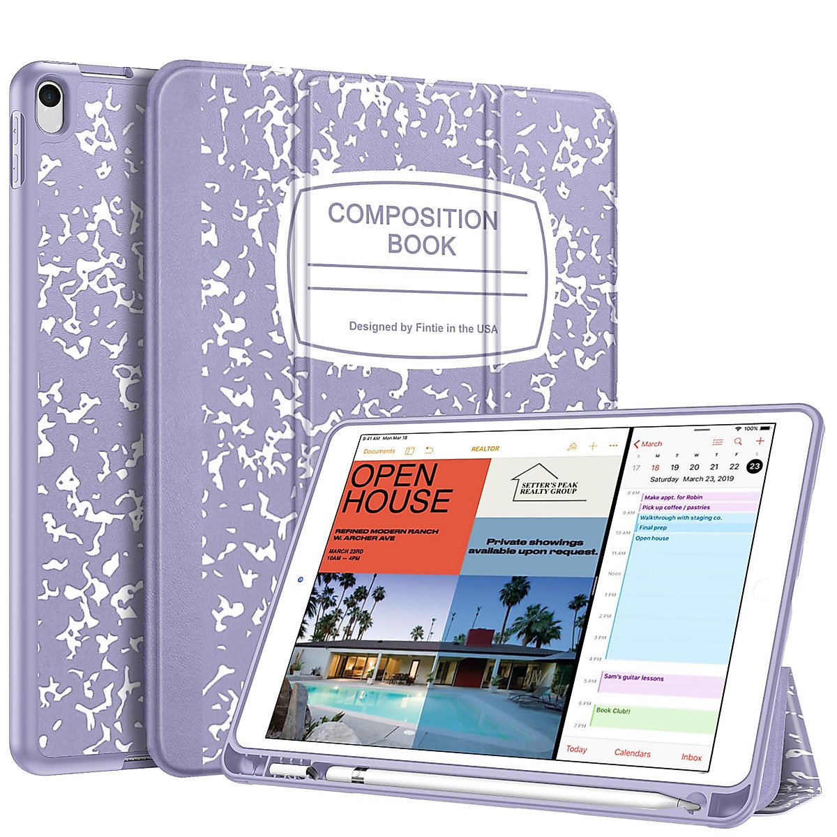 Fintie SlimShell Case for iPad Air 3rd Gen 10.5" 2019 / iPad Pro 10.5 Inch 2017 with Built-in Pencil Holder - Lightweight Smart Stand Soft TPU Back Cover, Auto Wake/Sleep (Composition Book Lilac)