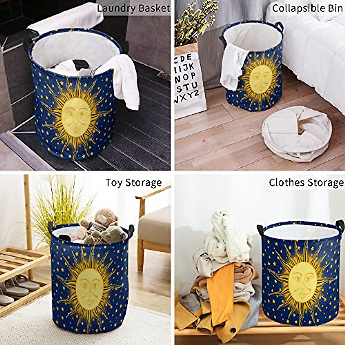 Oxford Fabric Storage Bin Star Go Around Hippie Sun Krisyeol Waterproof Collapsible Laundry Basket Dirty Clothes Hamper with Handles Storage Baskets Organizer 17x13.8