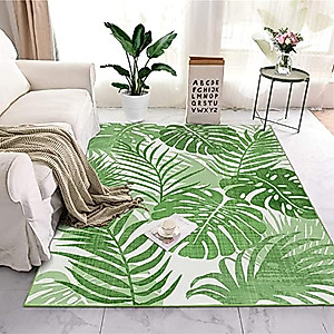 RUGSREAL 5x7 Area Rug for Living Room Low Profile Palm Tree Leaf Area Rug Large Throw Carpet Indoor Machine Washable Rug for Bedroom Kitchen Patio Home Decor, 5' x 7' Green