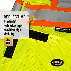 Pioneer High Vis Flame Resistant Vest – For Men and Women - 3 Snap Button Front - Mesh - Reflective Tape - Yellow/Green