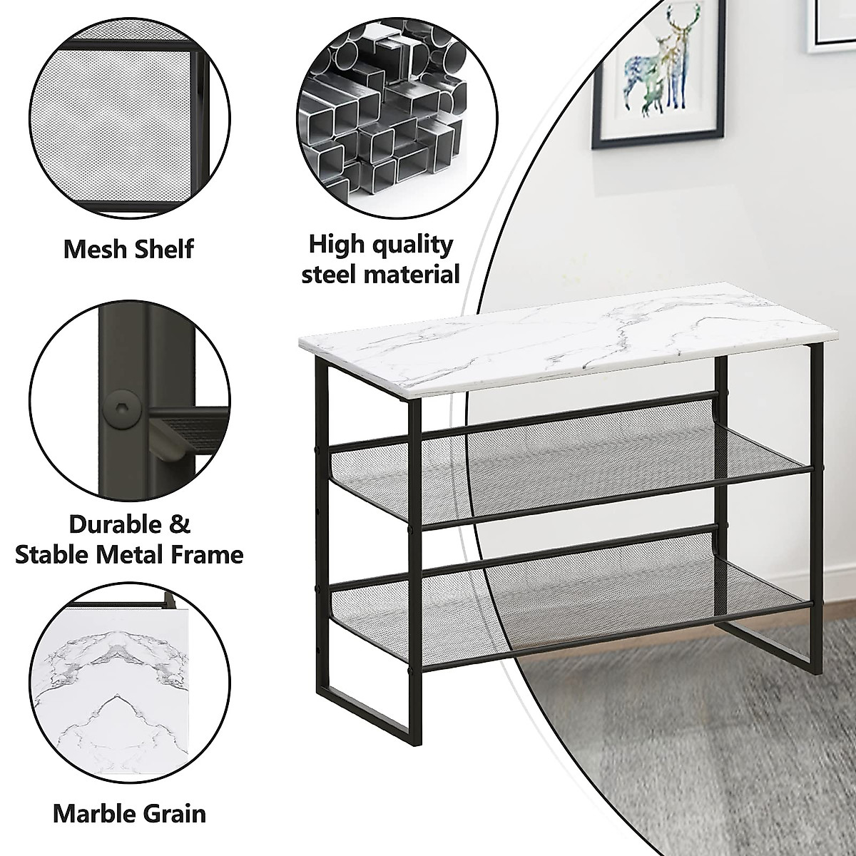 Garden 4 you 3 Tiers White Marble Shoe Rack,Freestanding Organizer Multi-Purpose Adjustable Flat and Slant Storage Rack Shoe Shelf, High Heels Potted Plant for Entryway Hallway Living Room Closet