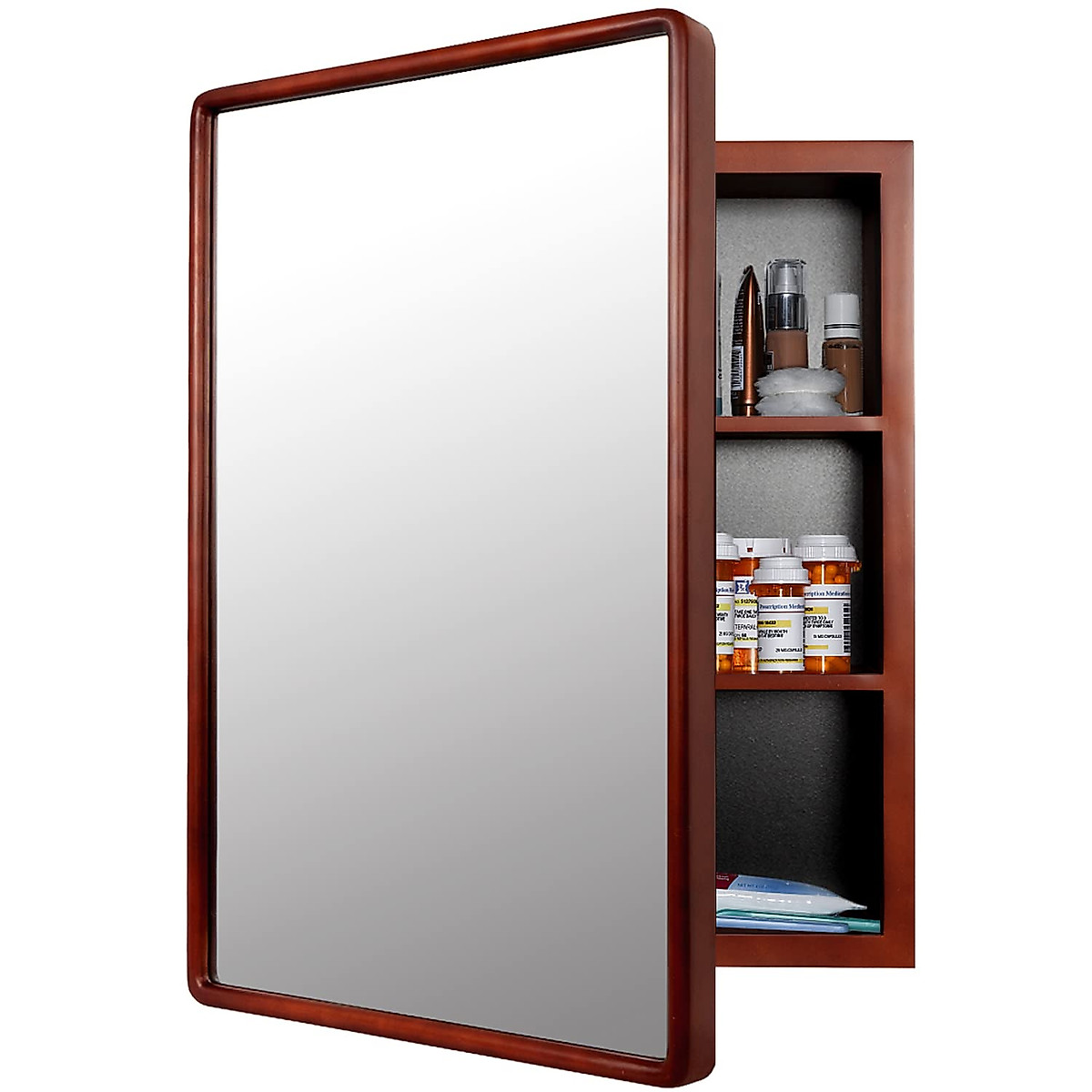 Medicine Cabinet Bathroom Mirror, 24''x16'' Farmhouse Wood Frame Bathroom Medicine Cabinet with Mirror, Vanity Mirrors Recess or Surface Mounted Installation (Brown)