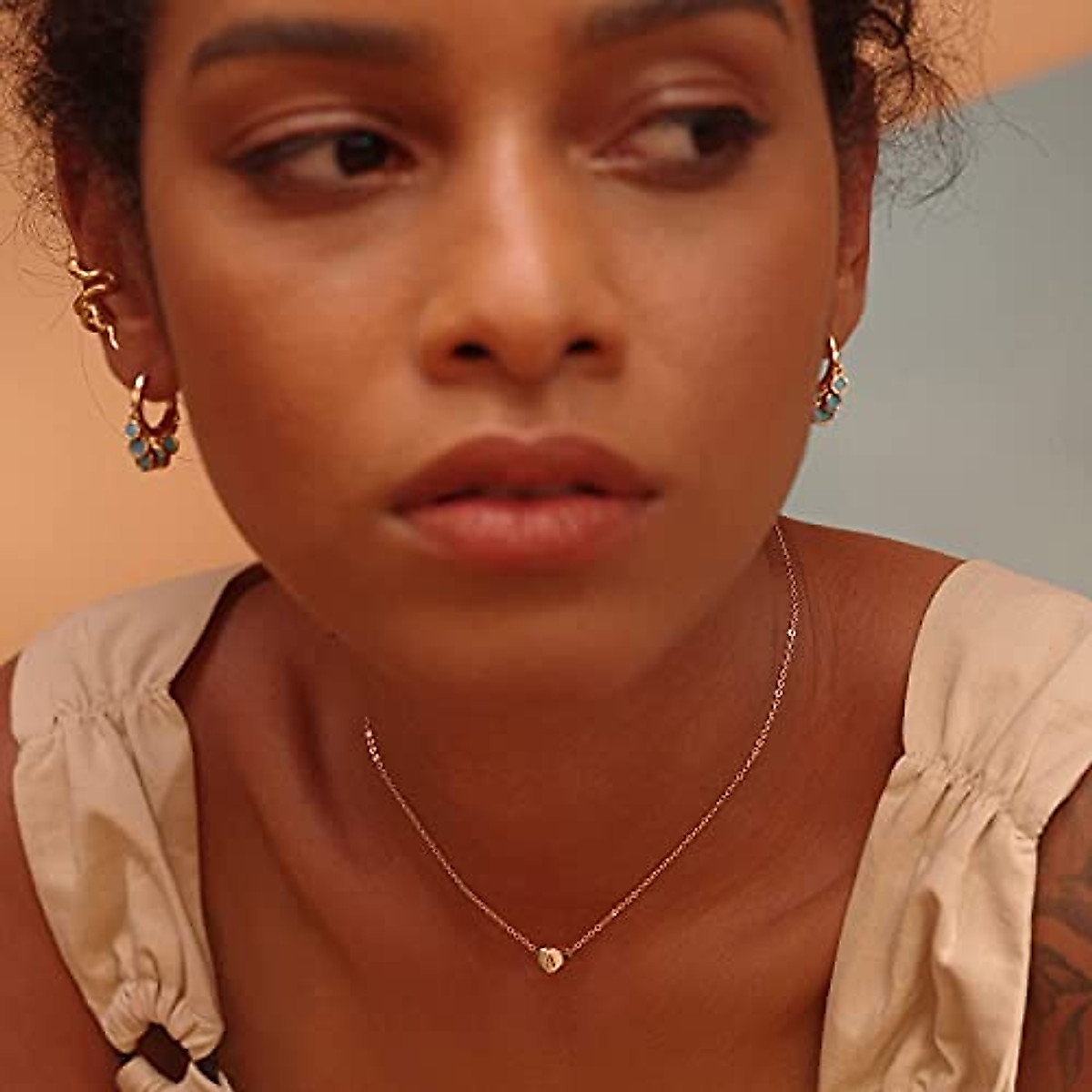 Tiny Gold Initial Heart Necklace-14K Gold Filled Handmade Dainty Personalized Letter Choker Gift for Women Necklace Jewelry