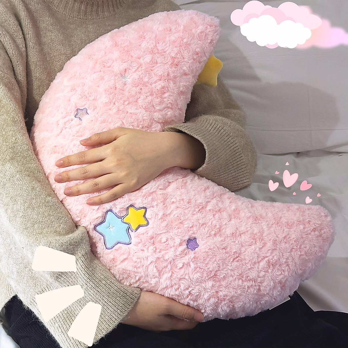 Goylmc Moon Stuffed Pillow, Moon Plush Toy Hanging a Star, Home Decoration Christmas Birthday Gift for Kids Adults (17.7inch)