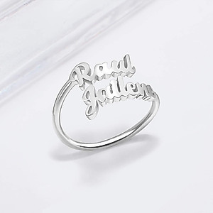 SIMONLY Valentines Day Gifts Double Name Ring Two Name Ring Sterling Silver Statement Ring Custom Name Ring with Any Names Mother Daughter Ring Gift