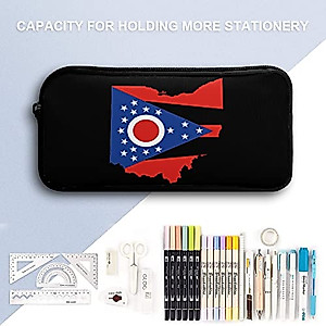 Flag of The Ohio State Flag Pencil Case Stationery Pen Pouch Portable Makeup Storage Bag Organizer Gift