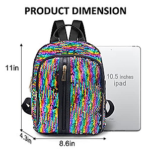 Fmeida Mini Backpack for Girls, Reversible Sequin Backpack Purse Women, 11" Cute Glitter Backpack for Girls Women Ladies