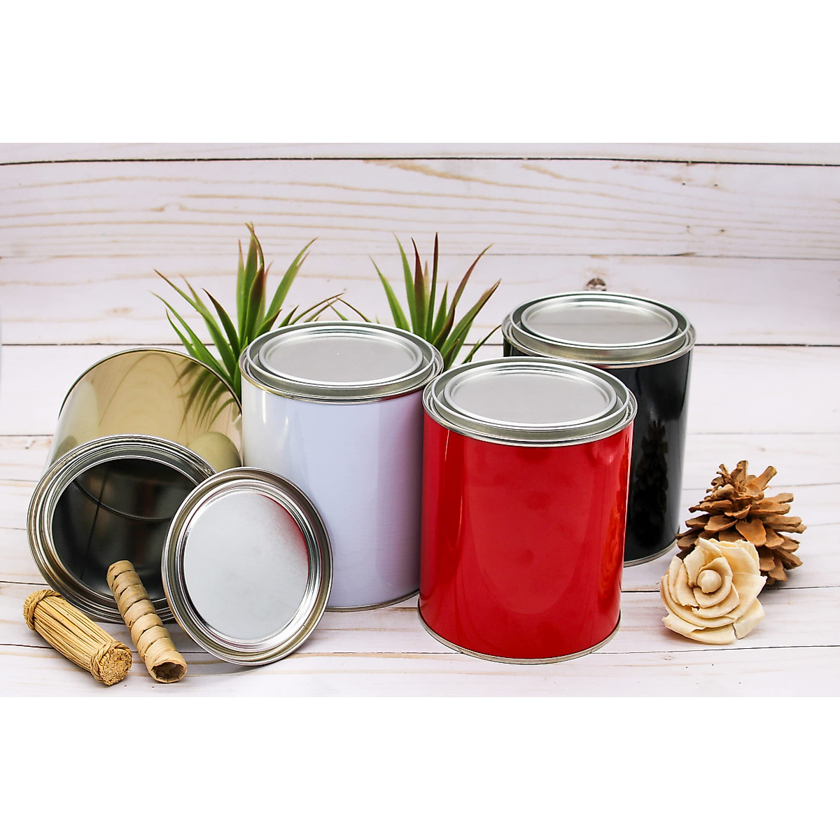 BLYSK Empty Metal Quart Paint Cans with Lids Paint Storage Containers Unlined Multipurpose Storage for Art and Crafts DIY Projects Painting Garage Organization Parties, Free Can Open, Marker & Labels (6, White)