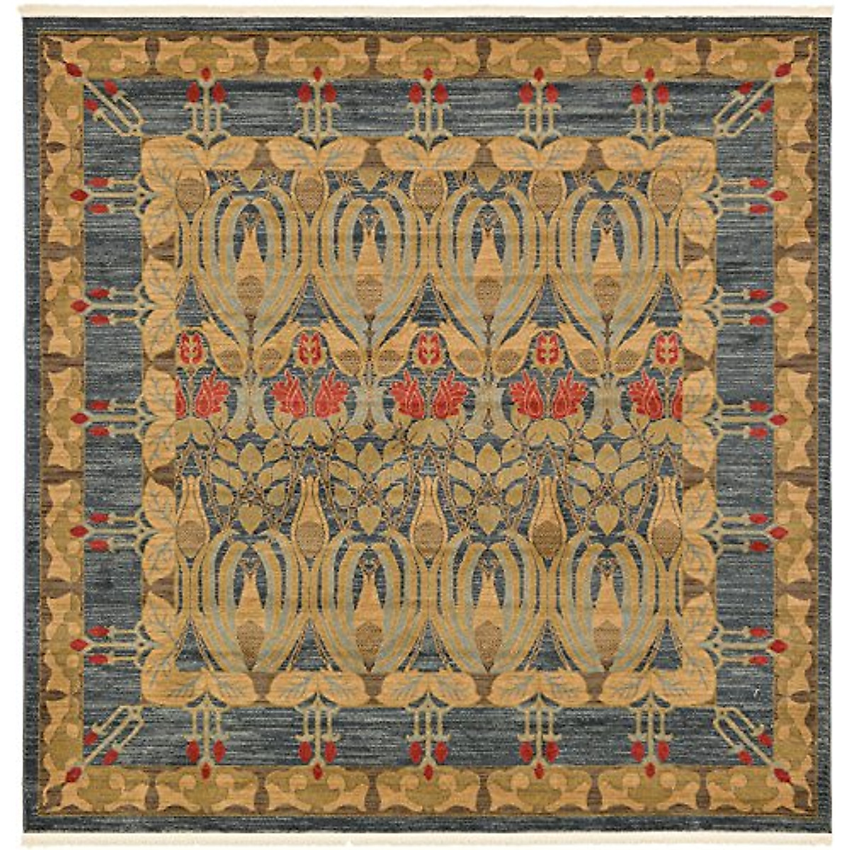 Unique Loom Edinburgh Collection Classic Oriental Traditional French Country Inspired Border Design Area Rug, 8' 0" x 8' 0", Blue/Beige