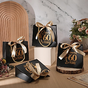 Clysee 25 Pcs Birthday Gift Bags with Handles Black and Gold Party Favor Bags Bulk for Birthday Wedding Anniversary Supplies Decorations, 5.51 x 2.36 x 4.72 Inches(Cheers to 60)