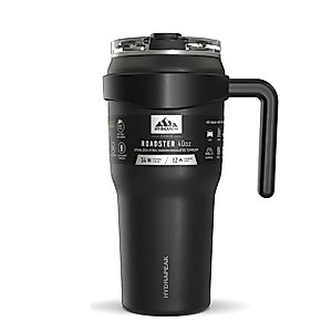 Hydrapeak Roadster 40oz Stainless Steel Tumbler Double Wall Vacuum Insulated Water Bottle With Handle And 2 in 1 Straw Lid (Black)