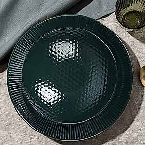 afcevnlb Retro Green Dinnerware Sets 12 pcs Melamine Plates and Bowls Sets Round Dinner Set with Plates, Dishes, Bowls and Serving Platters, Kitchen Dinnerware Sets for 4