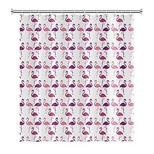 Umpoo Flamingo Checkered Bathroom Shower Curtain Tropical Pink Purple Flamingos Pattern Shower Curtain with Hooks Waterproof Fabric Polyester Shower Curtain for Girly Bath Decorative, 72x72 Inch