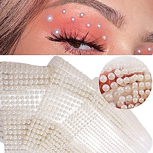 White Pearl Eyes Face 3D Self Adhesive Nail Rhinestones Temporary Tattoo Gems Dots Jewelry DIY Body Art Accessories Festival Decorations 4 Sheets