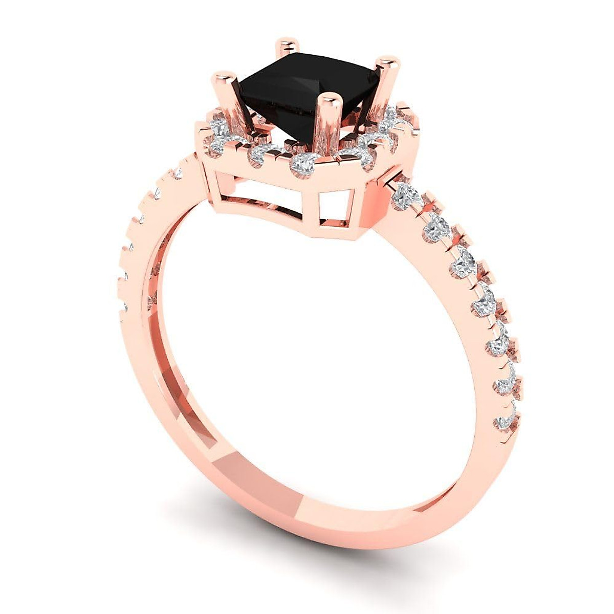 1.34ct Princess Cut Solitaire with accent Black Onyx Designer Wedding Bridal art deco Anniversary Ring 14k Rose Gold 10.5