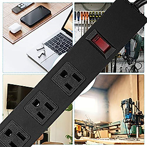 6 Outlets Metal Power Strip, Wall Mount Heavy Duty Power Outlet with Switch, Aluminum Alloy House, 14AWG Power Cord, 15A 125V 1875W, Black (6 FT)