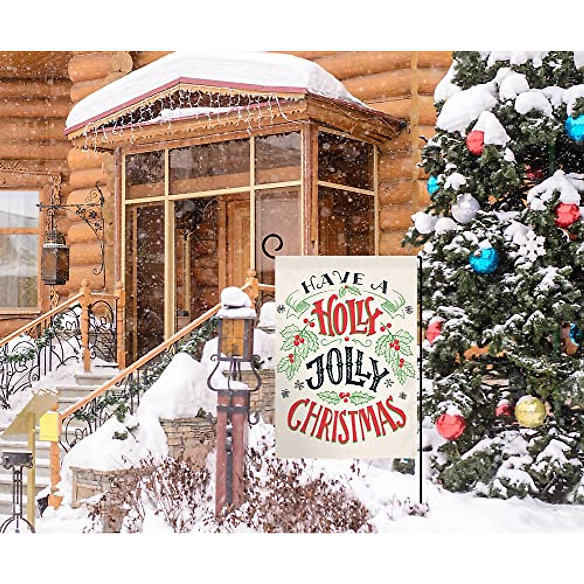 BLKWHT Holly Jolly Christmas Garden Flag 12.5x18 Vertical Double Sided Winter Holiday Yard Decorations S999