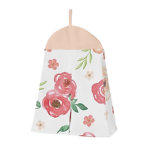 Sweet Jojo Designs Peach and Green Shabby Chic Watercolor Floral Baby Girl Crib Bedding Set - 4 pieces - Pink Rose Flower Polka Dot