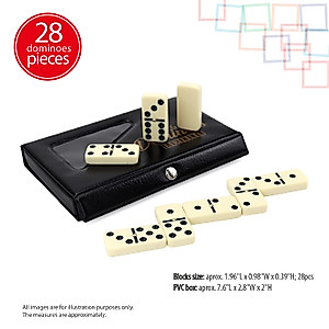 ERLLE Dominos Set Game. Premium Classic 28 Pieces Double Six Domino. Durable Leather Box. Kids, Boys, Girls, Party Favors and Anytime Use. Duoble 6 Dominoes.(PVC Edition)
