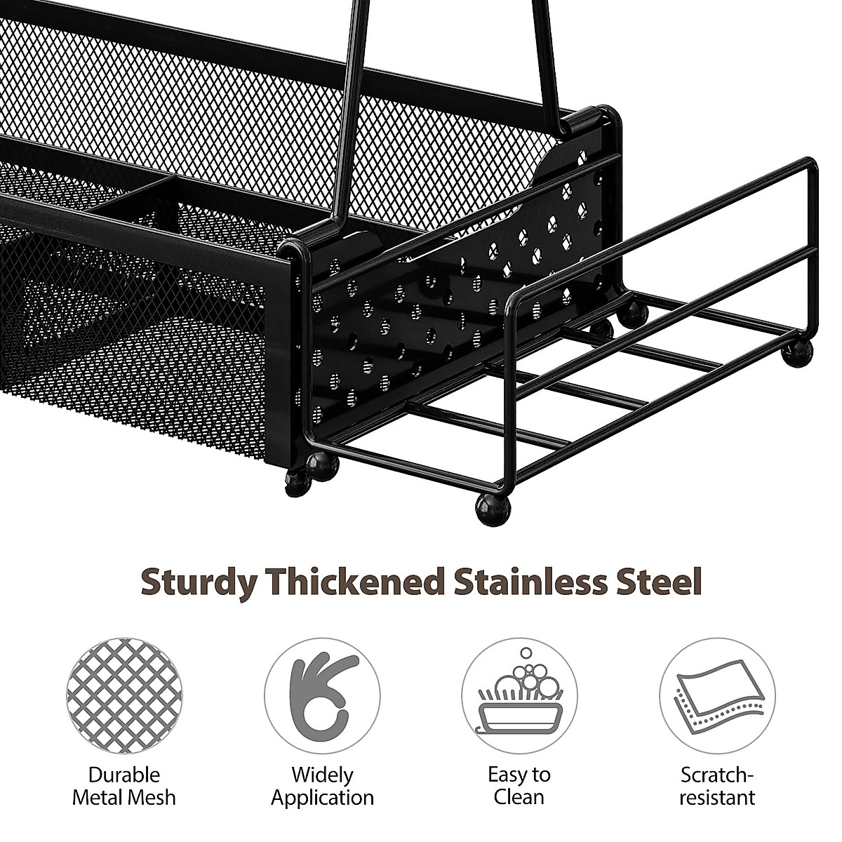 WHITE TIGER Grill Caddy for Camping, Picnic Caddy for Plates and Utensils, BBQ Caddy with Paper Towel Holder for Outdoor, Camper Must Haves for Barbecue Accessories Storage Organizer (Black)