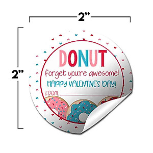 You're Awesome Donut Themed Valentine Party Favor Sticker Labels for Kids, 40 2" Party Circle Stickers by AmandaCreation, Great for Classroom Valentines, Envelope Seals, Gifts, Treats