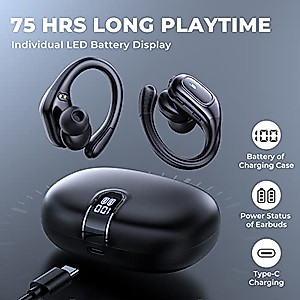 Wireless Earbuds,True Wireless Bluetooth 5.3 Earbuds,75H Playtime IPX7 Waterproof Headphones with LED Digital Display & CVC 8.0 Noise Cancelling Mic in-Ear Earphone for iPhone Android